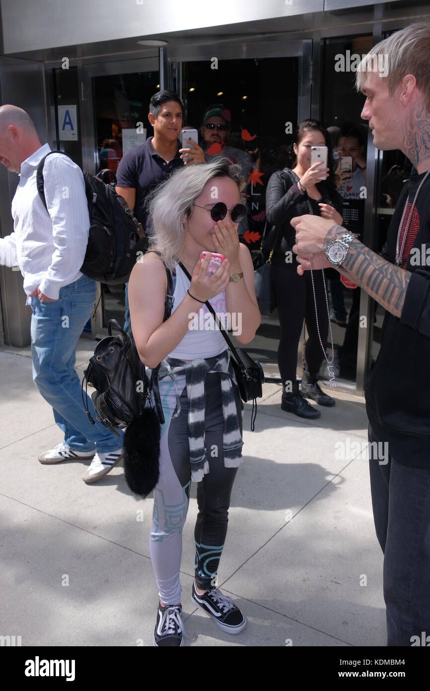 Aaron Carter meets fans outside the Sony building before meeting with ...