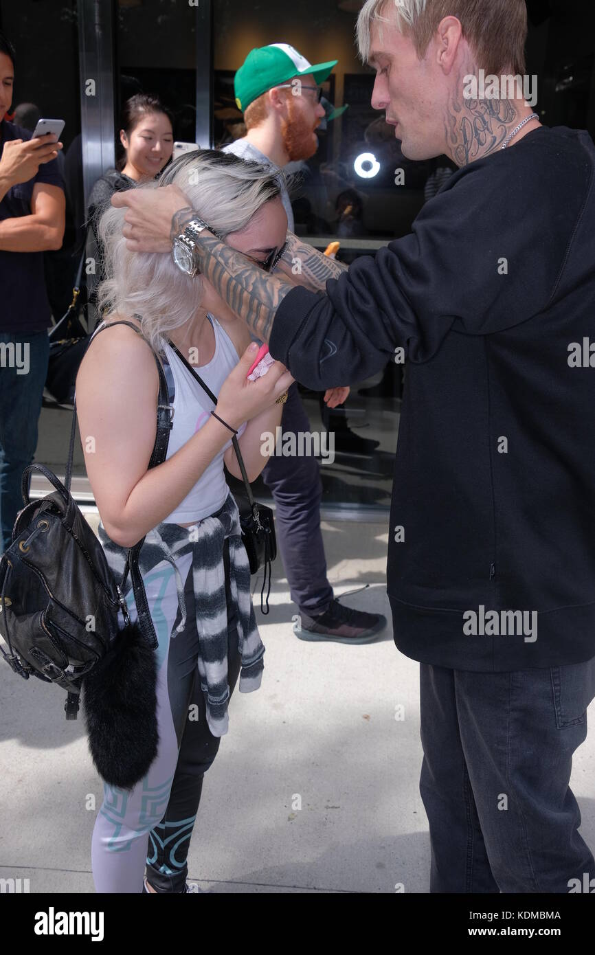 Aaron Carter meets fans outside the Sony building before meeting with ...