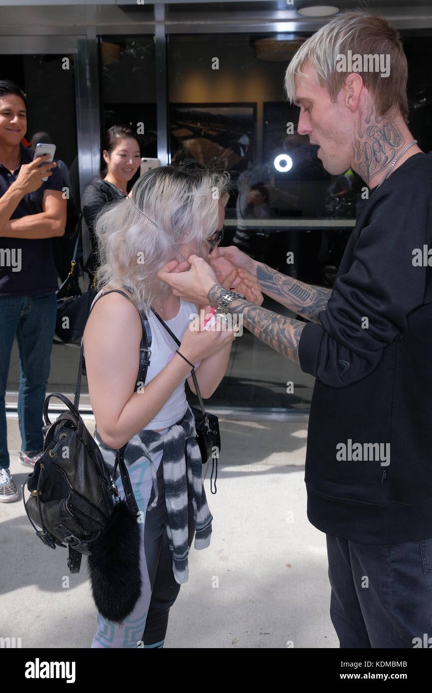Aaron Carter meets fans outside the Sony building before meeting with ...