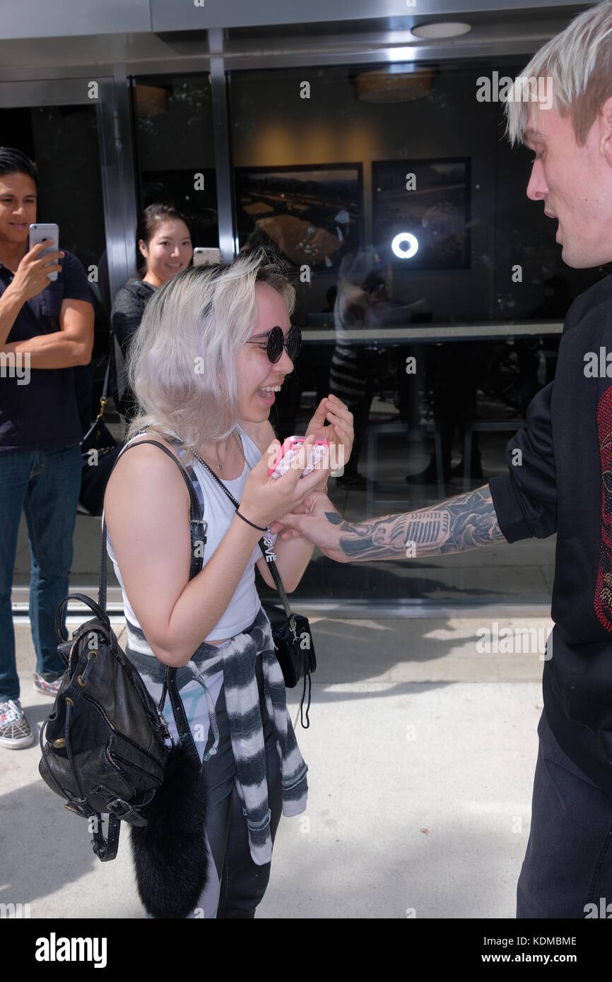 Aaron Carter meets fans outside the Sony building before meeting with ...