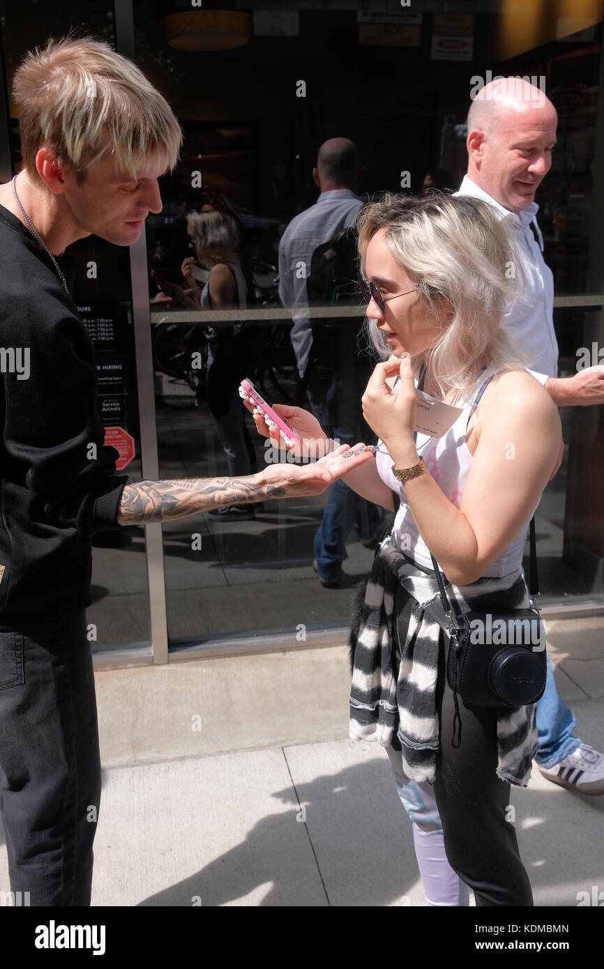 Aaron Carter meets fans outside the Sony building before meeting with ...