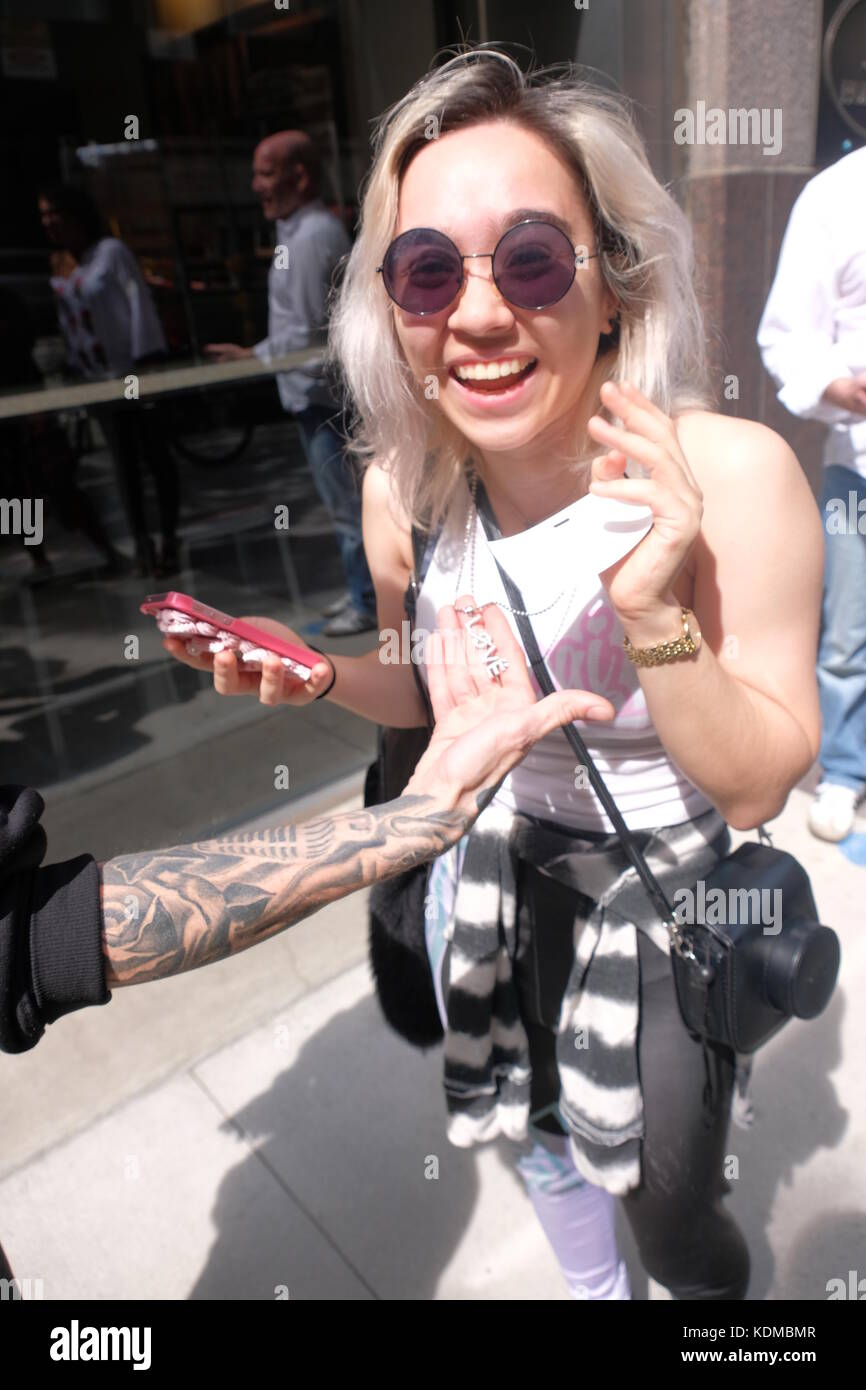 Aaron Carter meets fans outside the Sony building before meeting with ...