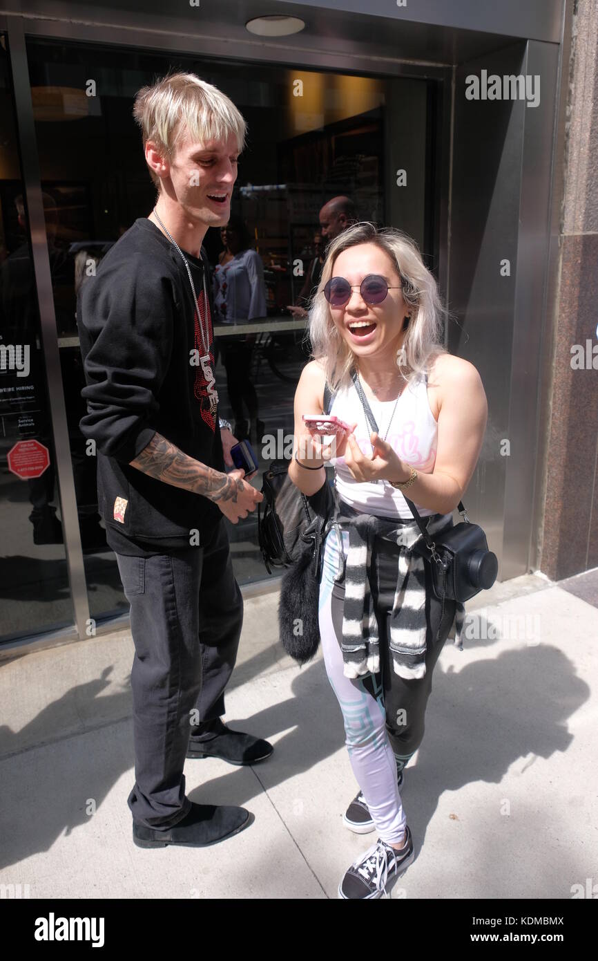 Aaron Carter meets fans outside the Sony building before meeting with ...