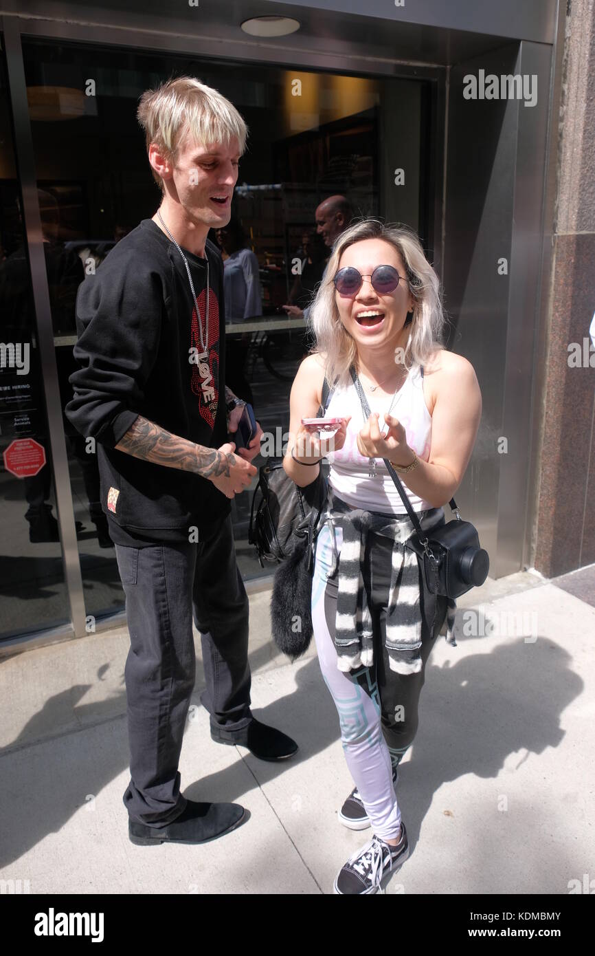 Aaron Carter meets fans outside the Sony building before meeting with ...