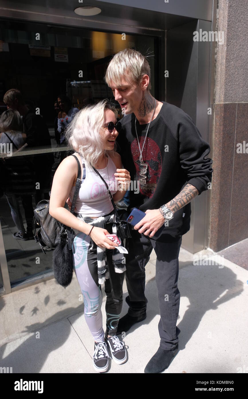 Aaron Carter meets fans outside the Sony building before meeting with ...