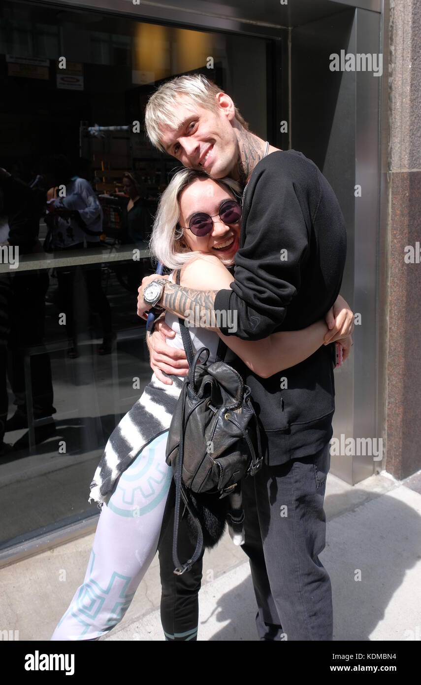 Aaron Carter meets fans outside the Sony building before meeting with ...