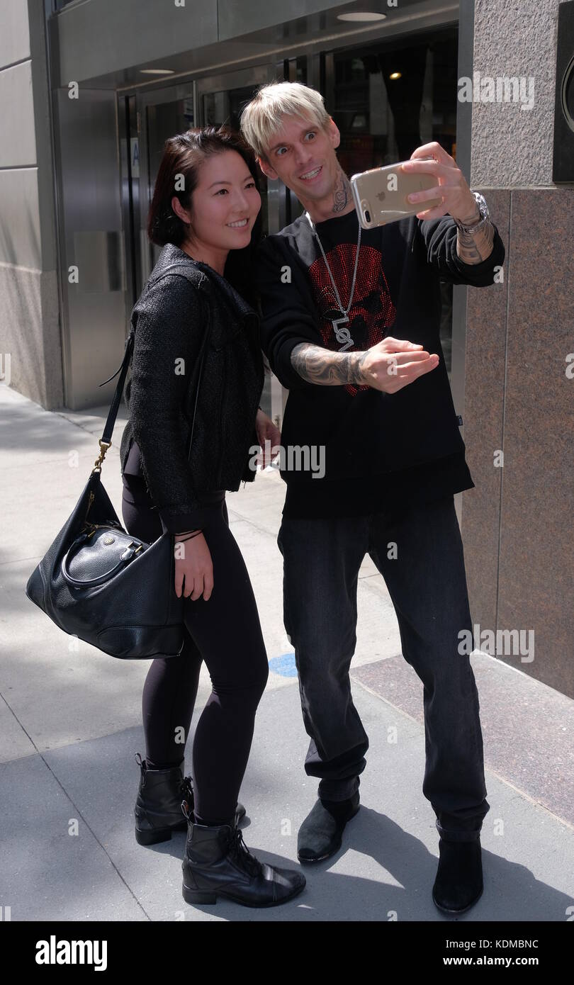 Aaron Carter meets fans outside the Sony building before meeting with ...