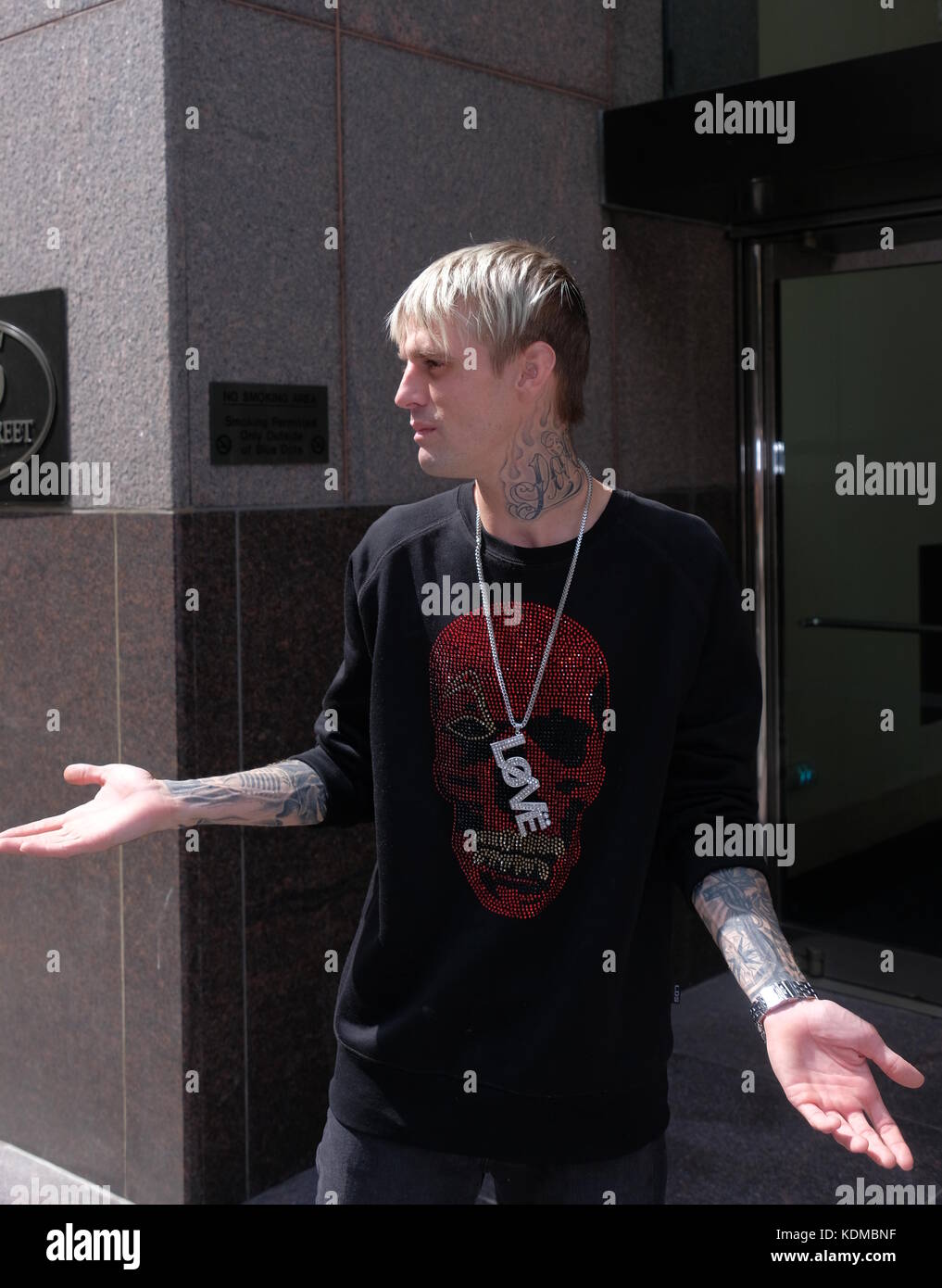Aaron Carter meets fans outside the Sony building before meeting with ...