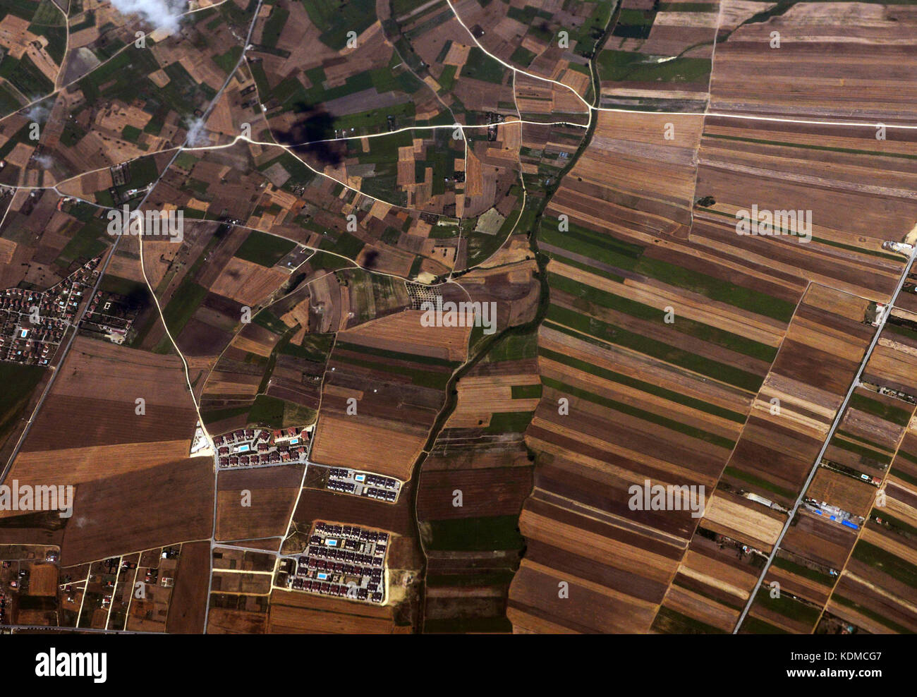 Aerial view of agricultural fields in the Thrace region of Turkey Stock ...