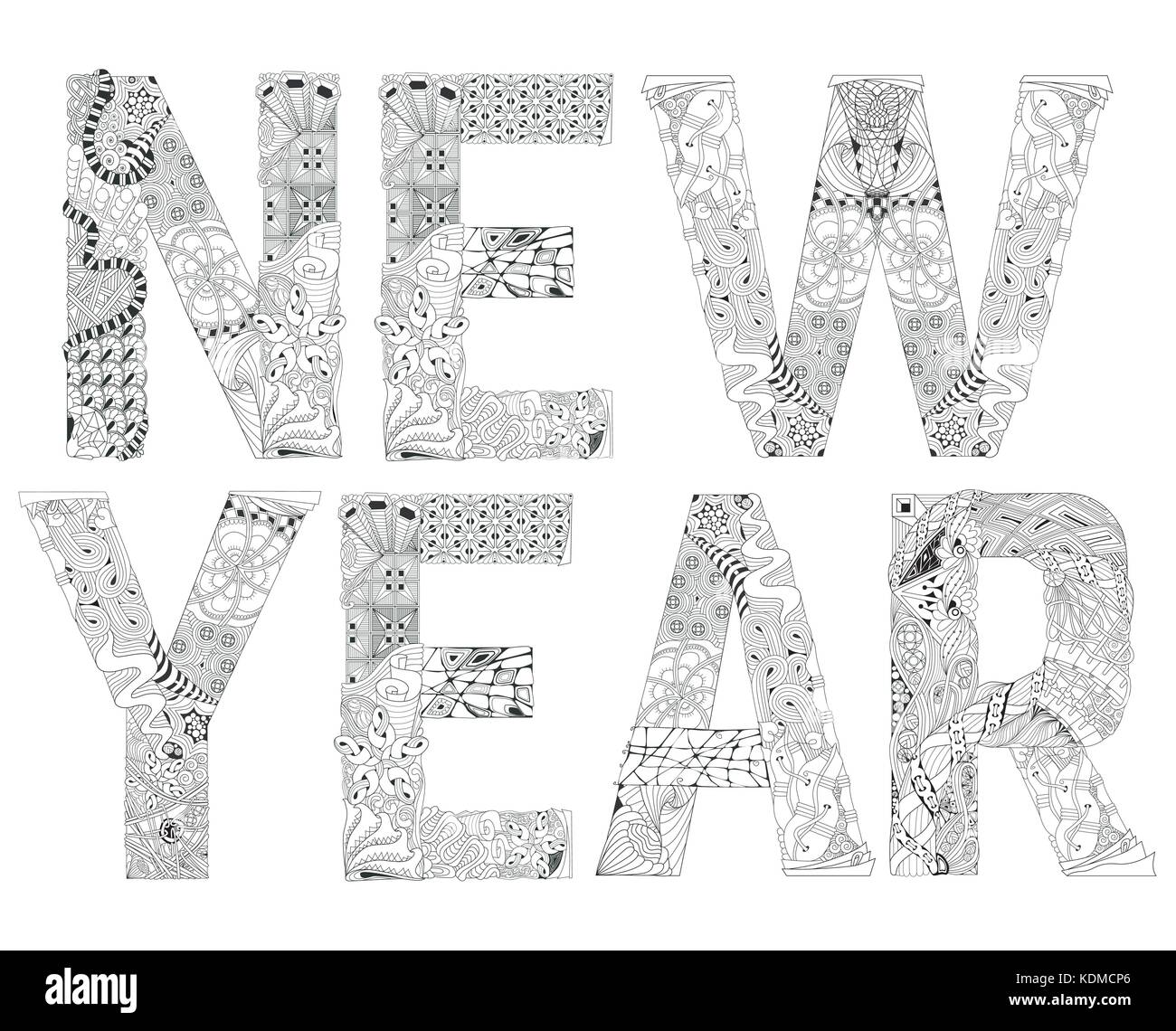 Word NEW year for coloring. Vector decorative zentangle object Stock ...