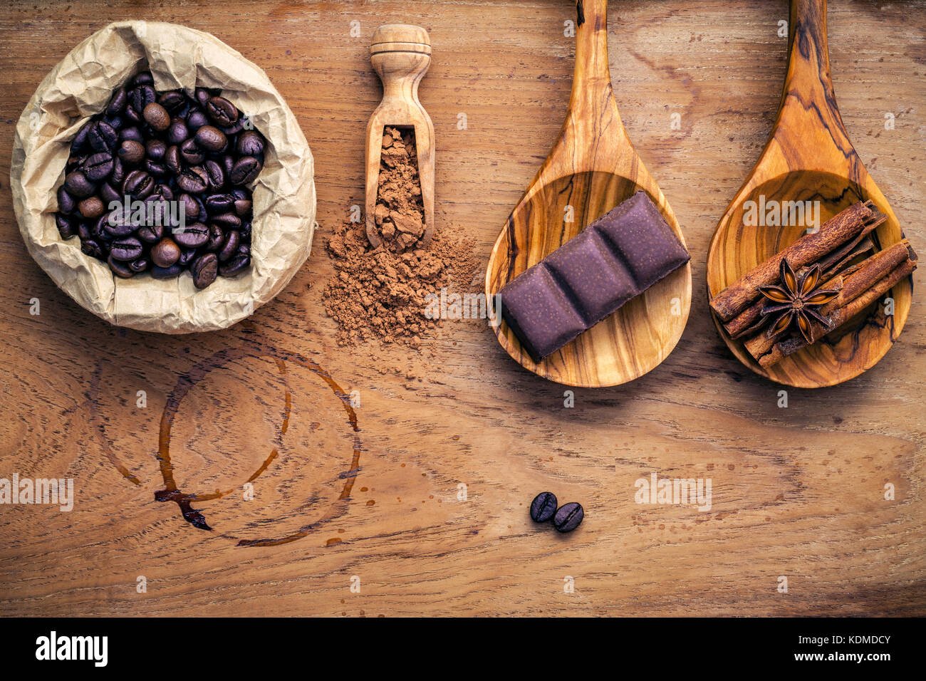 Coffee background and menu design. Ingredients for latte coffee ...