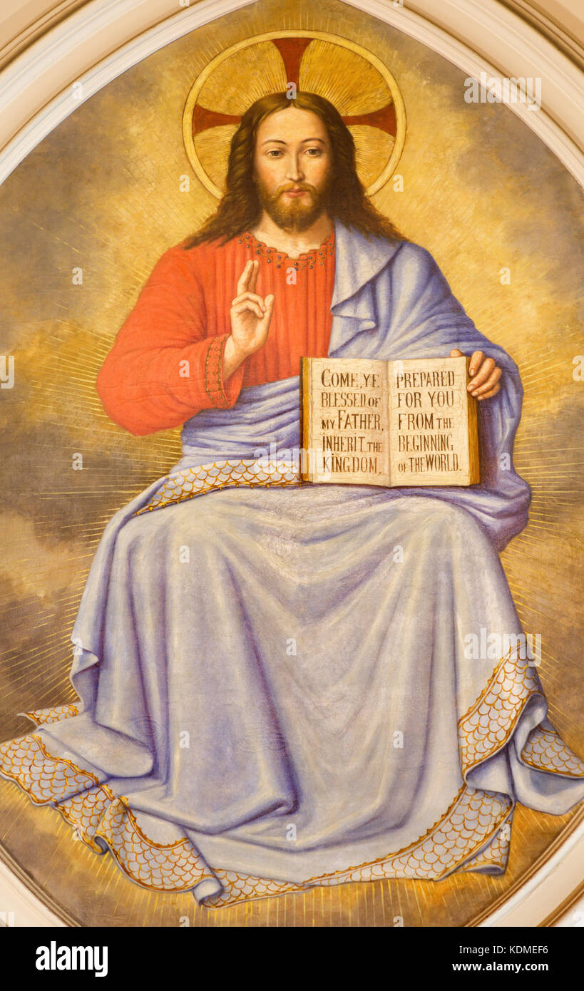 LONDON, GREAT BRITAIN - SEPTEMBER 17, 2017: The fresco of Jesus Christ ...