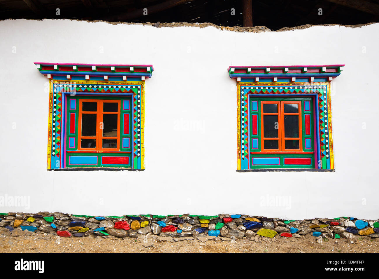 Wall with colorful windows background Stock Photo - Alamy