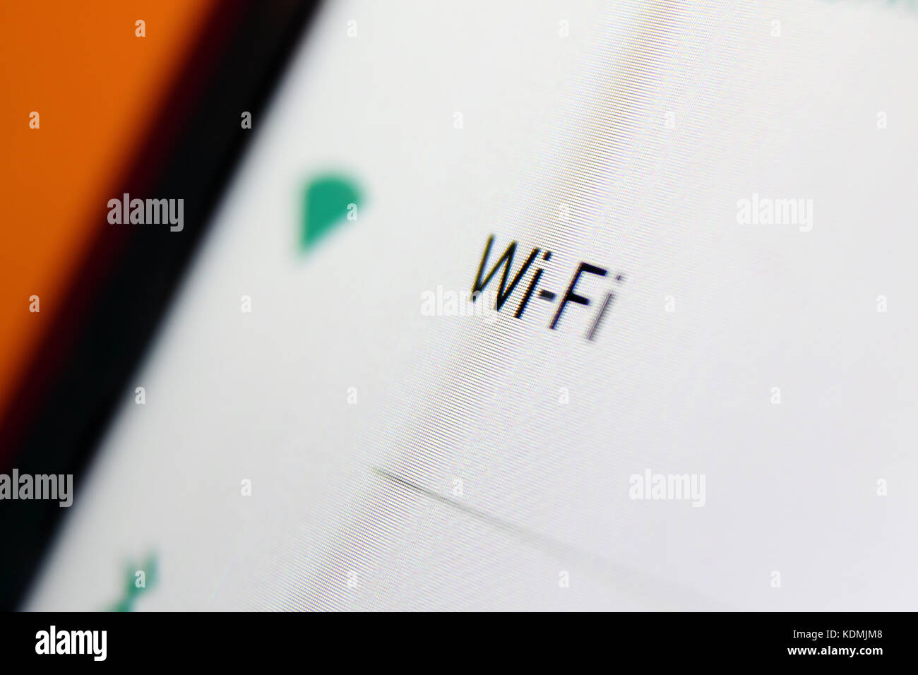 Wifi word on screen, close-up Stock Photo - Alamy