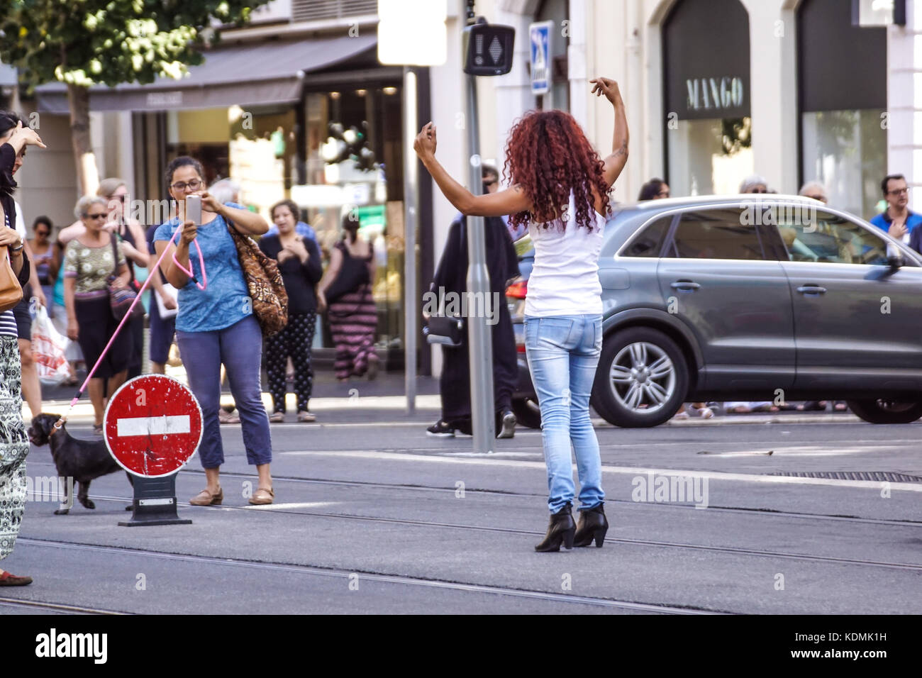 NICE, FRANCE - july 14, 2017: Tourists and local people walking on the ...