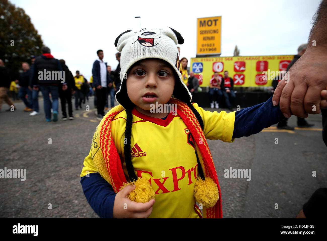 A young Watford fan before the Premier League match at Vicarage Road ...