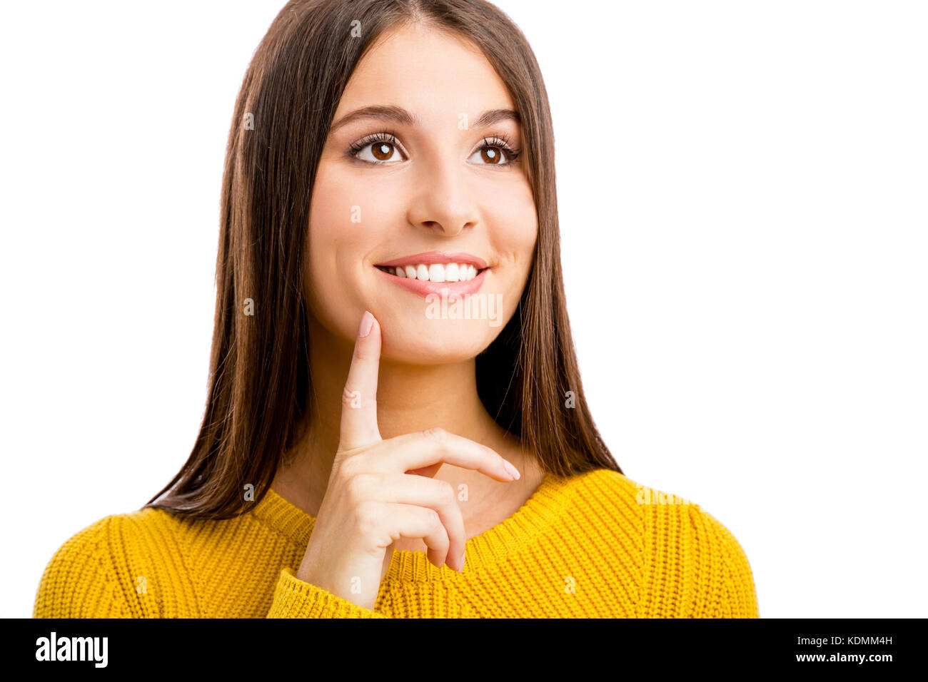 Beautiful and happy girl, isolated over white background Stock Photo ...