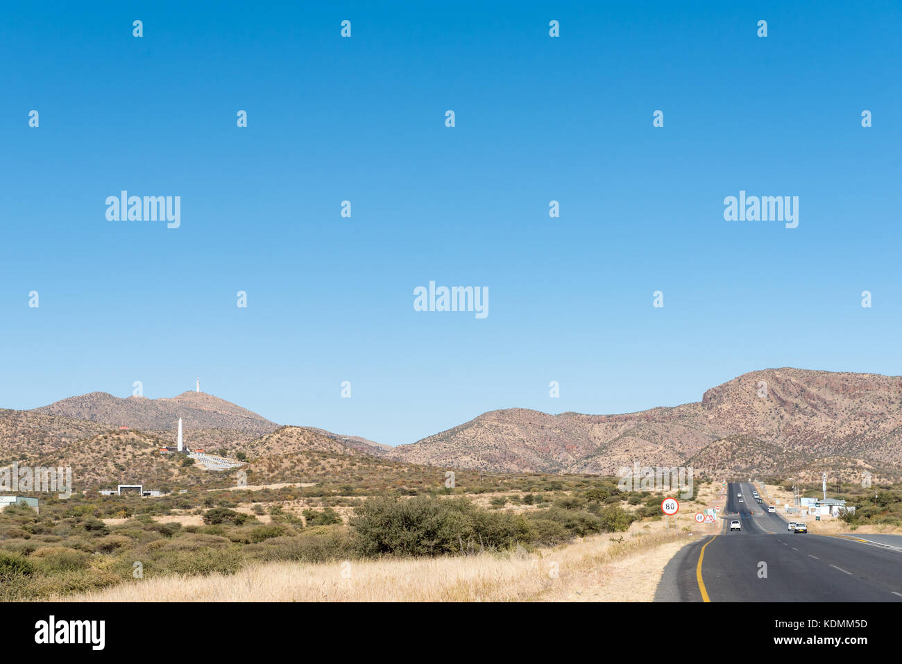 Looking South on the B1-road South of Windhoek. The Heroes Acre is ...