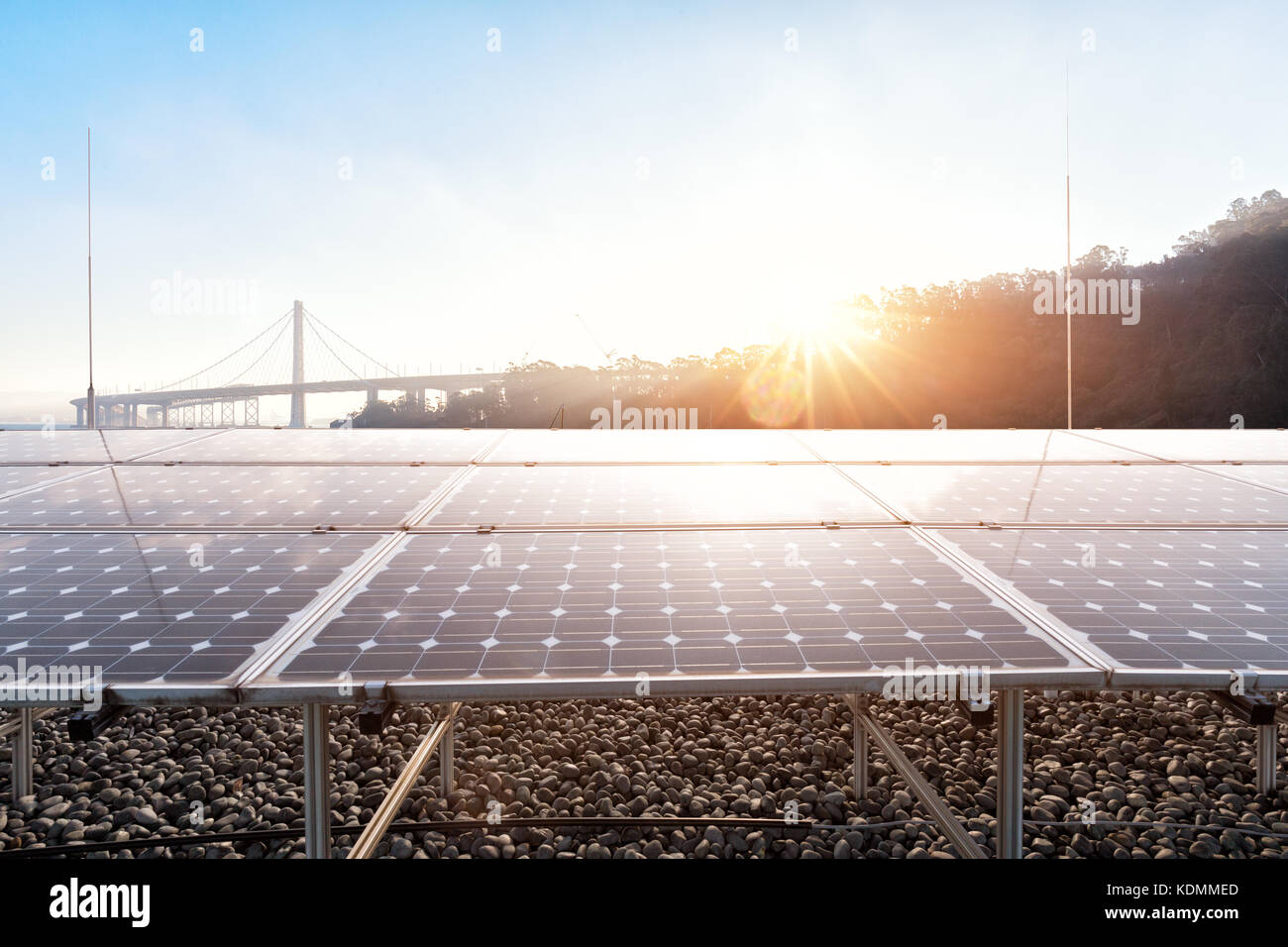solar panels near golden gate bridge at sunrise Stock Photo - Alamy