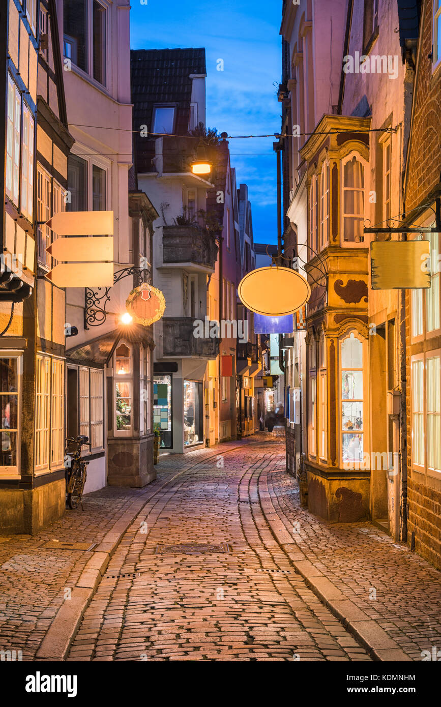 Historic Schnoor district in Bremen, Germany at night Stock Photo - Alamy