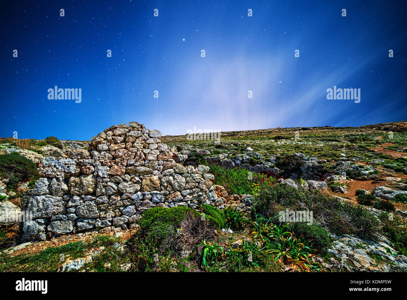 Remains of a Punic wall at Ghajn Tuta Cave in Mellieha in Malta, shot ...