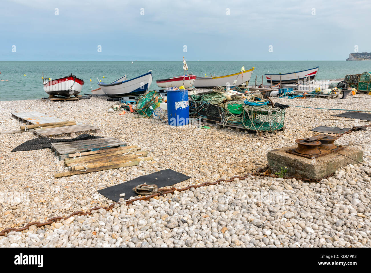 Fishing boats at the beach of Yport in Normandie, France Stock Photo ...