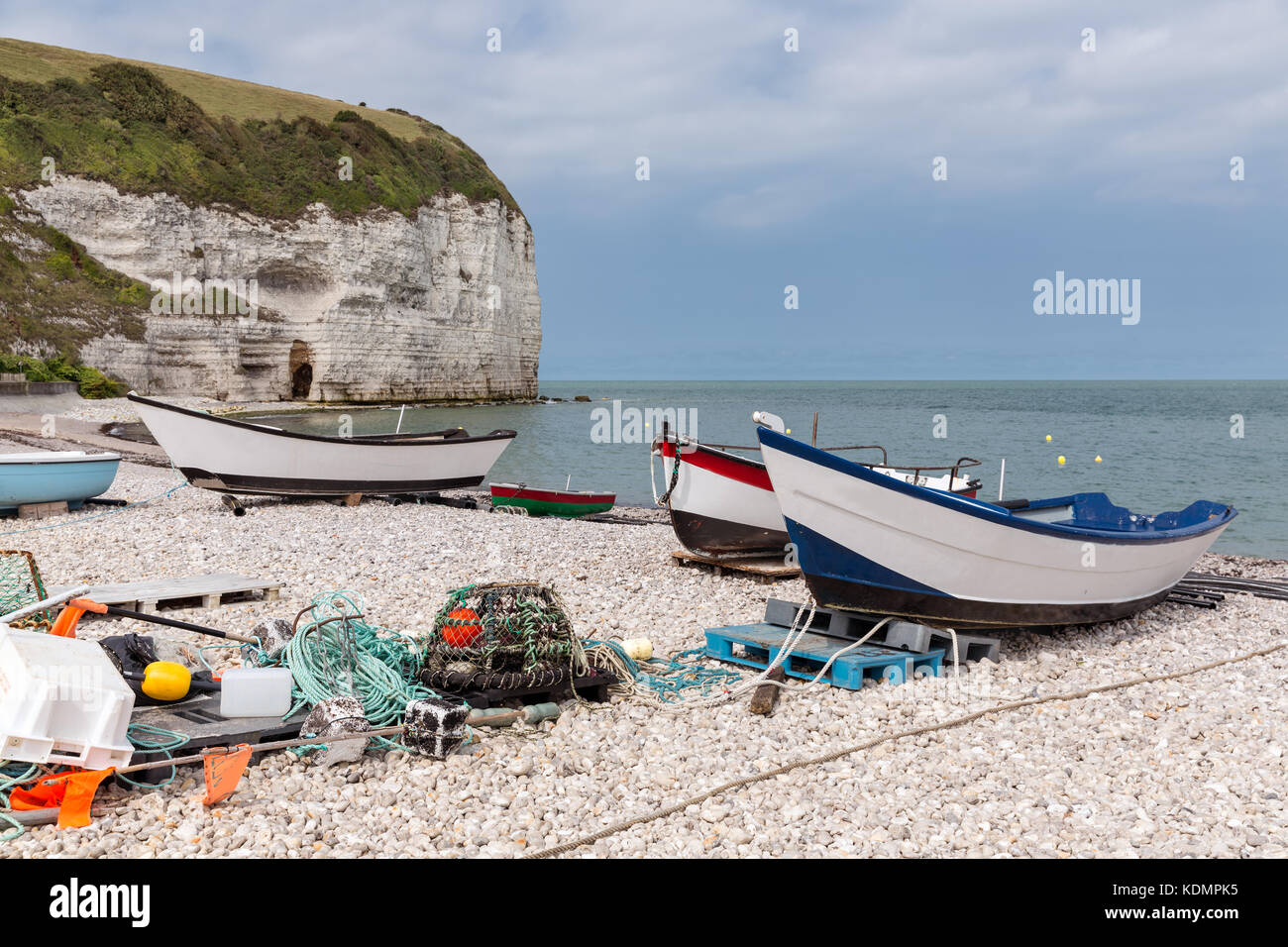 Fishing boats at the beach of Yport in Normandie, France Stock Photo ...
