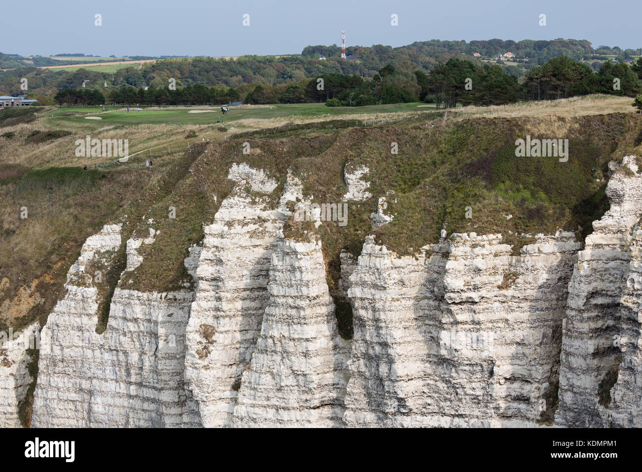 Rural landscape with limestone cliffs near Etretat in Normandie, France ...