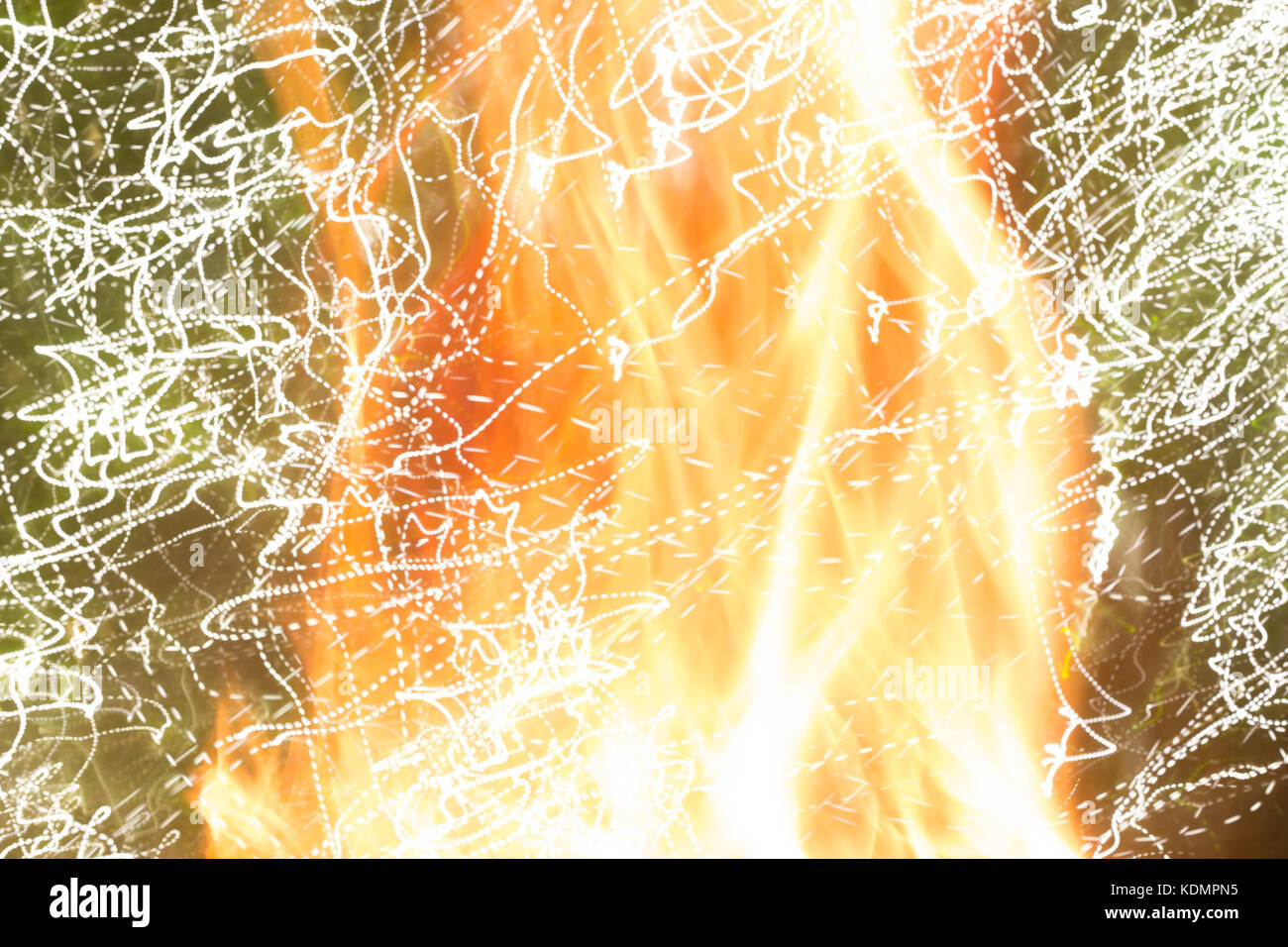 Long exposure of blowing fire and its sparks Stock Photo - Alamy