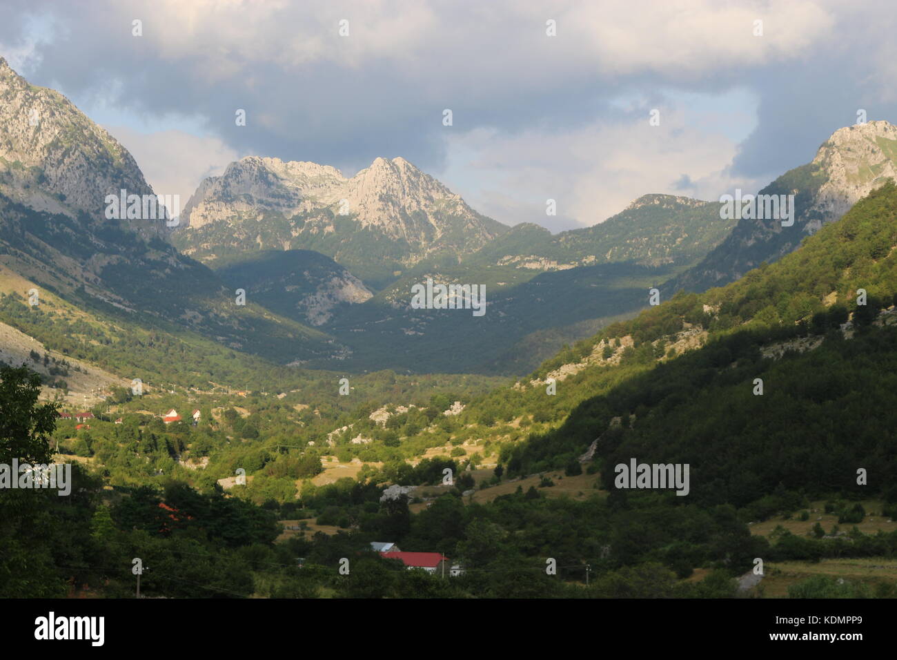 Clouds above the north Albanian mountains, at sunset time. Seen from ...