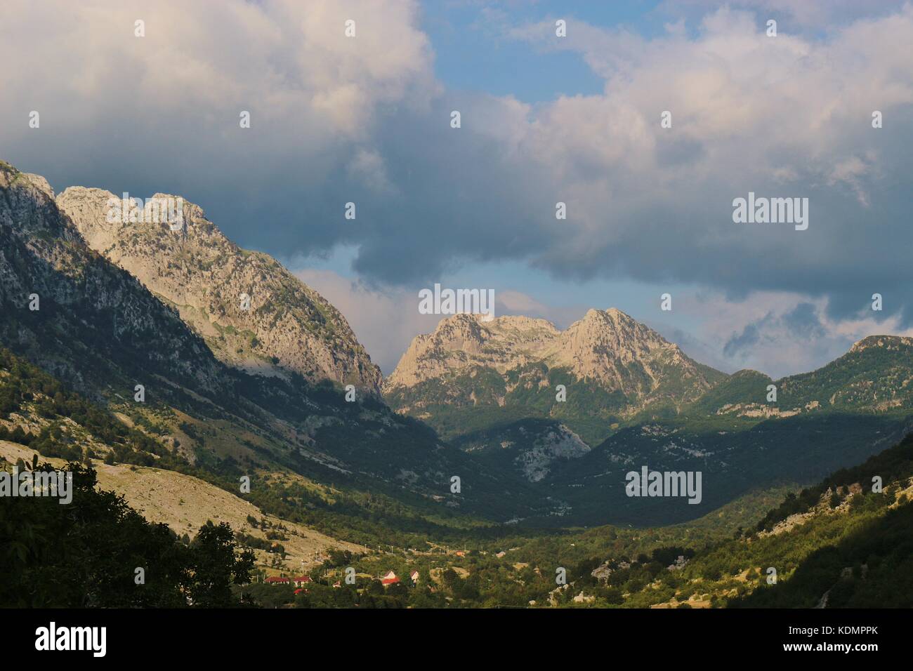 Clouds above the north Albanian mountains, at sunset time. Seen from ...