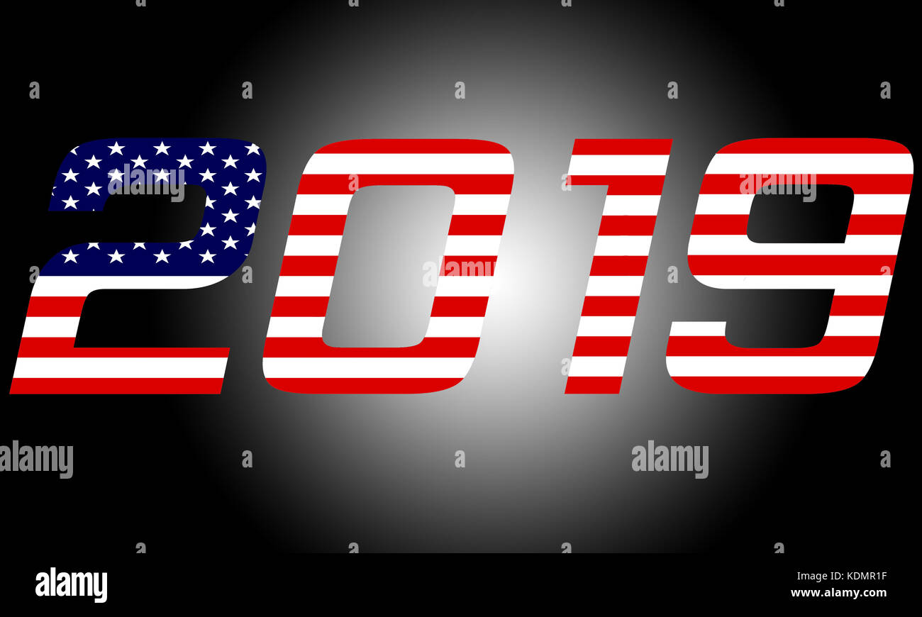 American flag and the year. Large numbers painted in the color of the ...