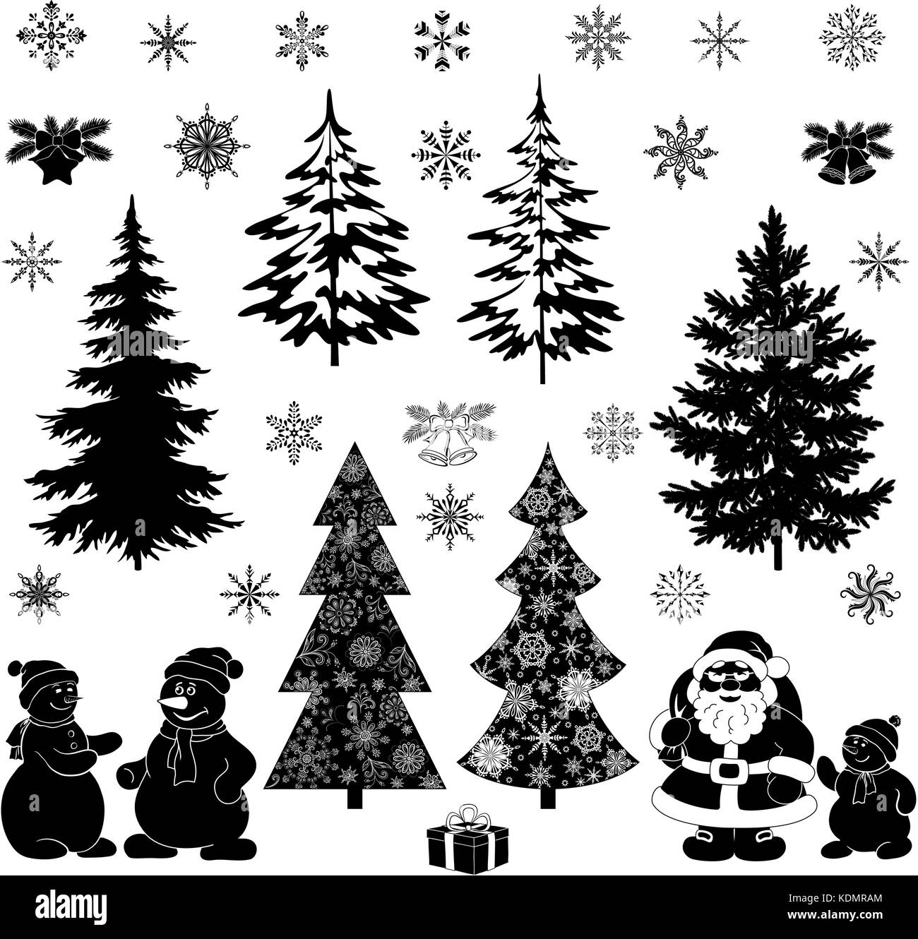 Set christmas element object Black and White Stock Photos & Images - Alamy