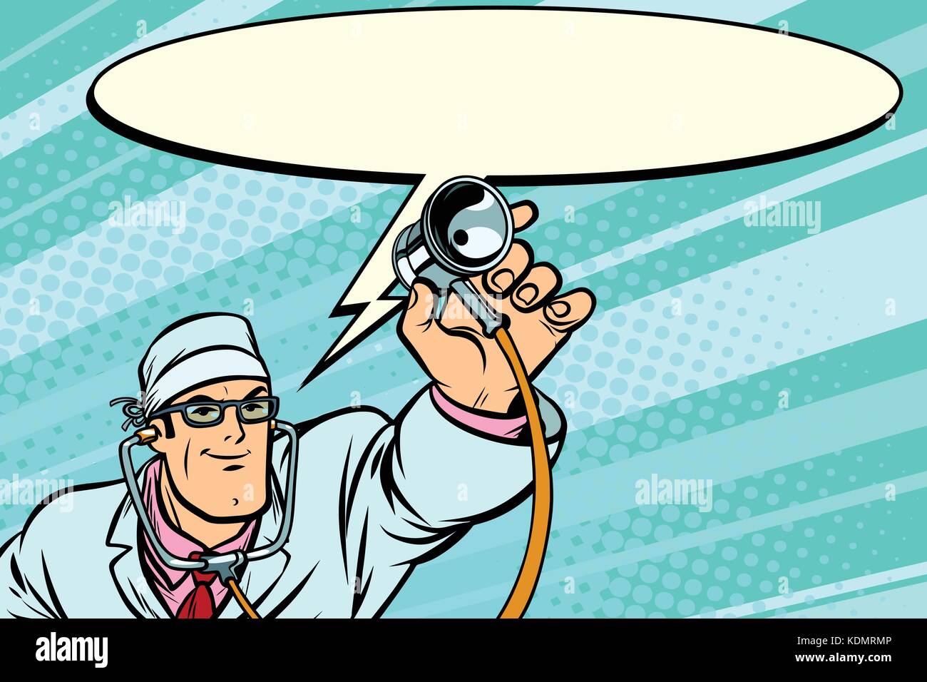 Doctor physician with stethoscope says comic cloud. Comic book cartoon ...