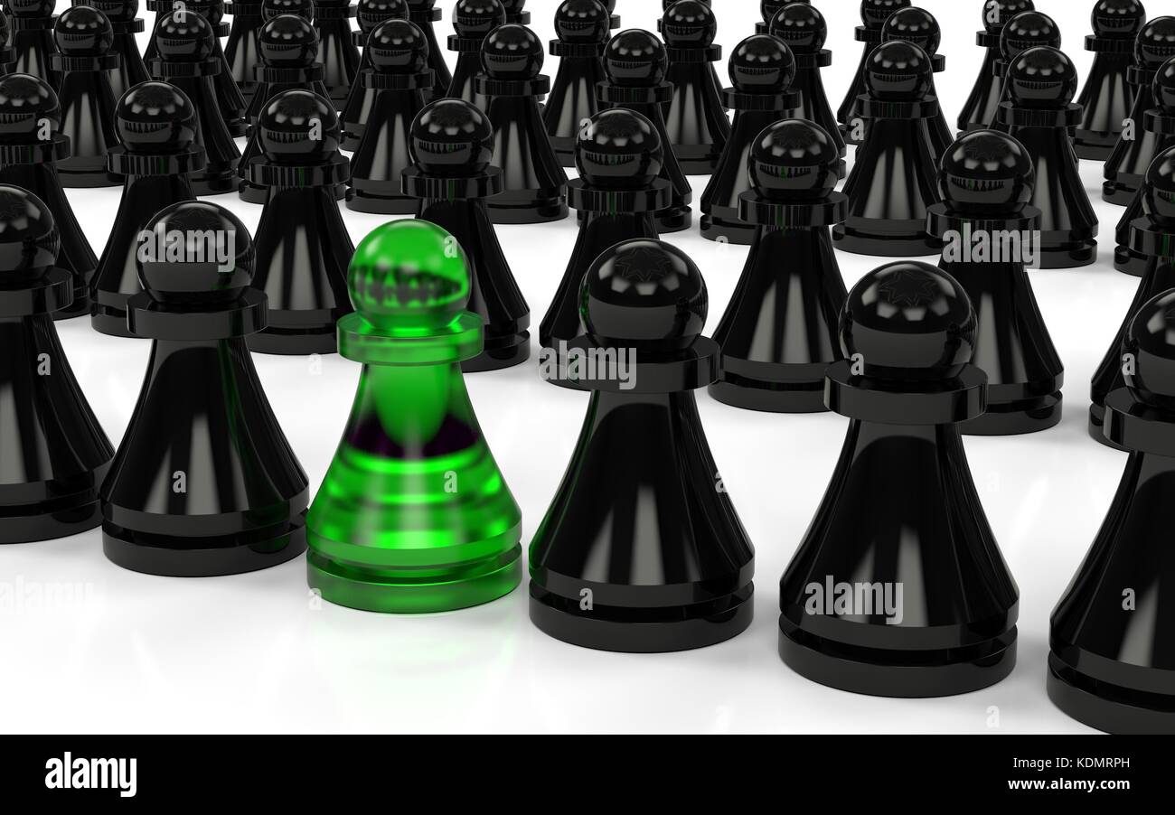 The group of pawns. One of them different. 3D rendering Stock Photo - Alamy