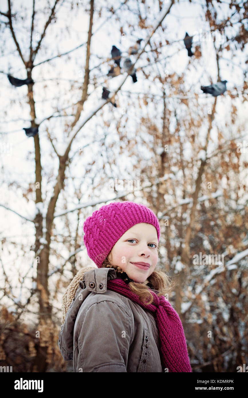 Winter Child Girl Outdoors. Portrait of Young Girl Stock Photo - Alamy