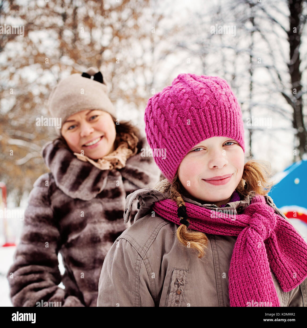 Happy Child Girl in Pink Winter Hat Outdoors Stock Photo - Alamy