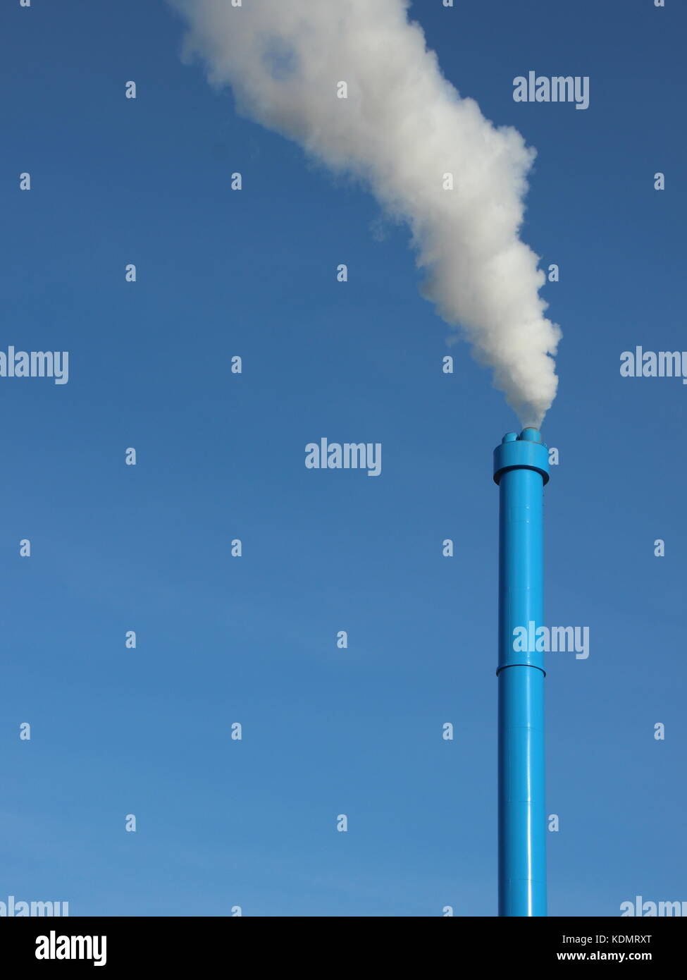 Blue Industrial Chimney on Sky Background with White Smoke Stock Photo ...