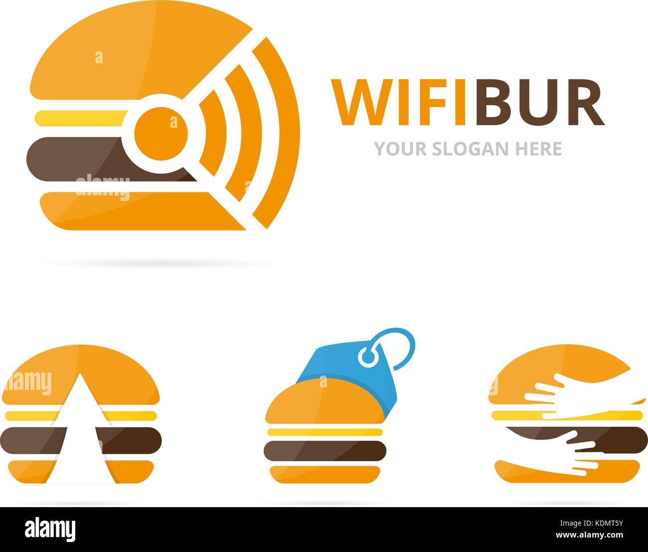 Set of burger logo combination. Hamburger and signal symbol or icon ...