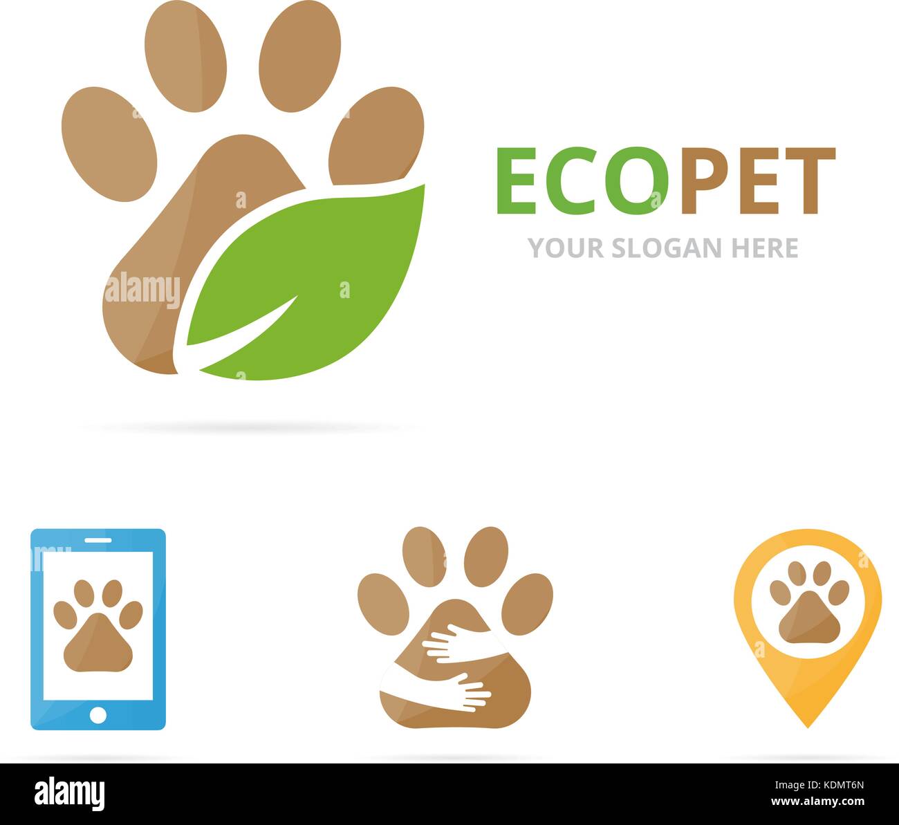 Set of paw logo combination. Pet and eco symbol or icon. Unique vet and ...