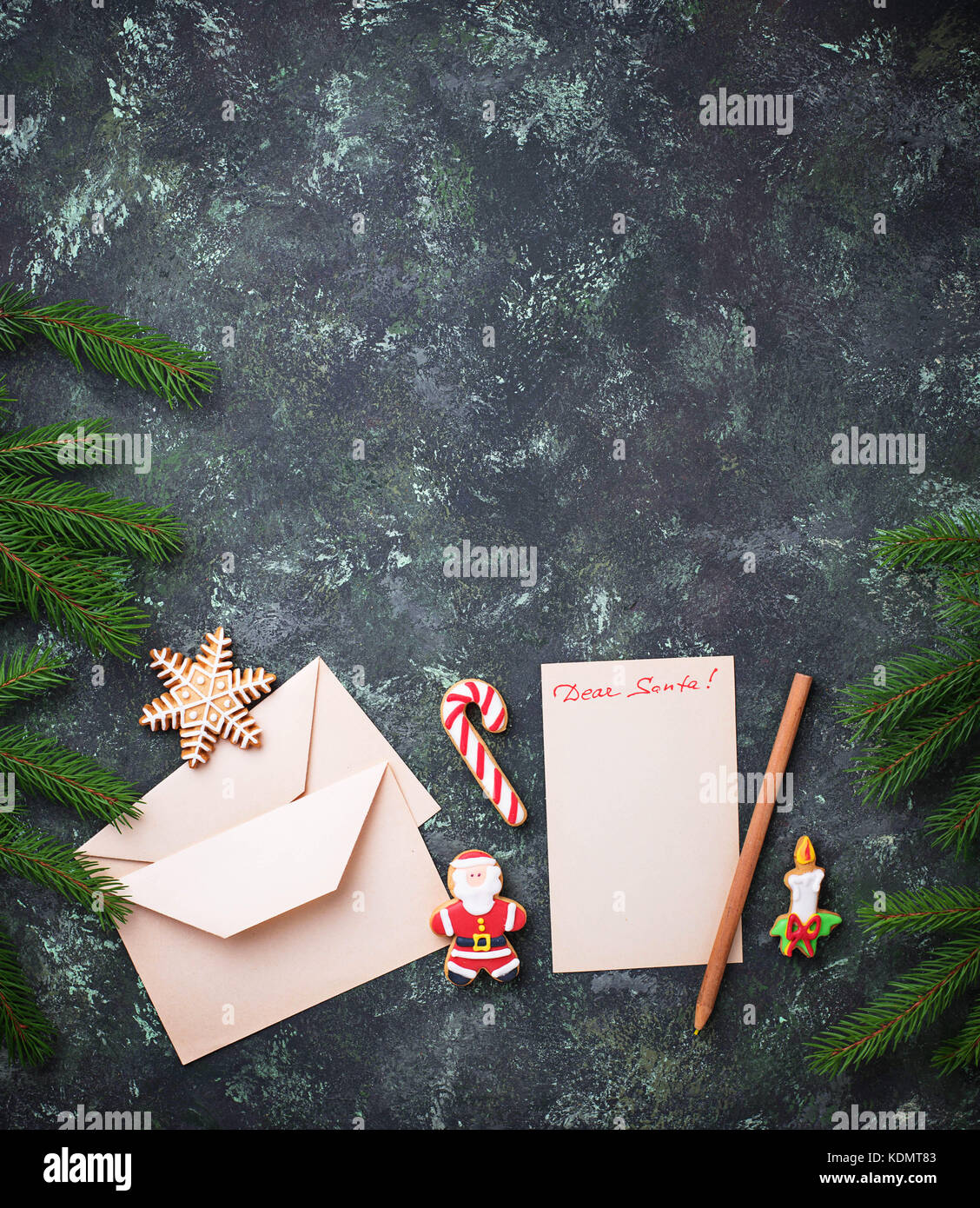 Christmas background. Letter for Santa and gingerbread cookies Stock ...