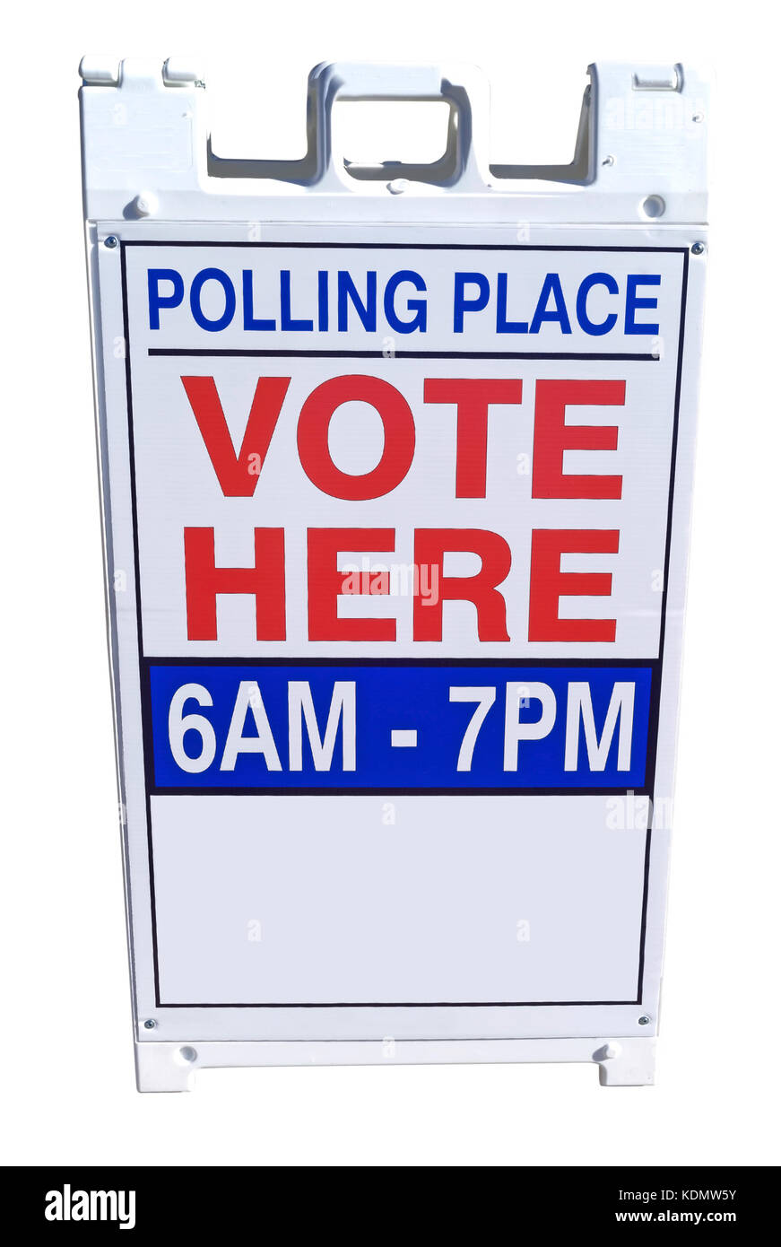 POLLING PLACE VOTE HERE sign on sidewalk. Vertical. Isolated Stock ...