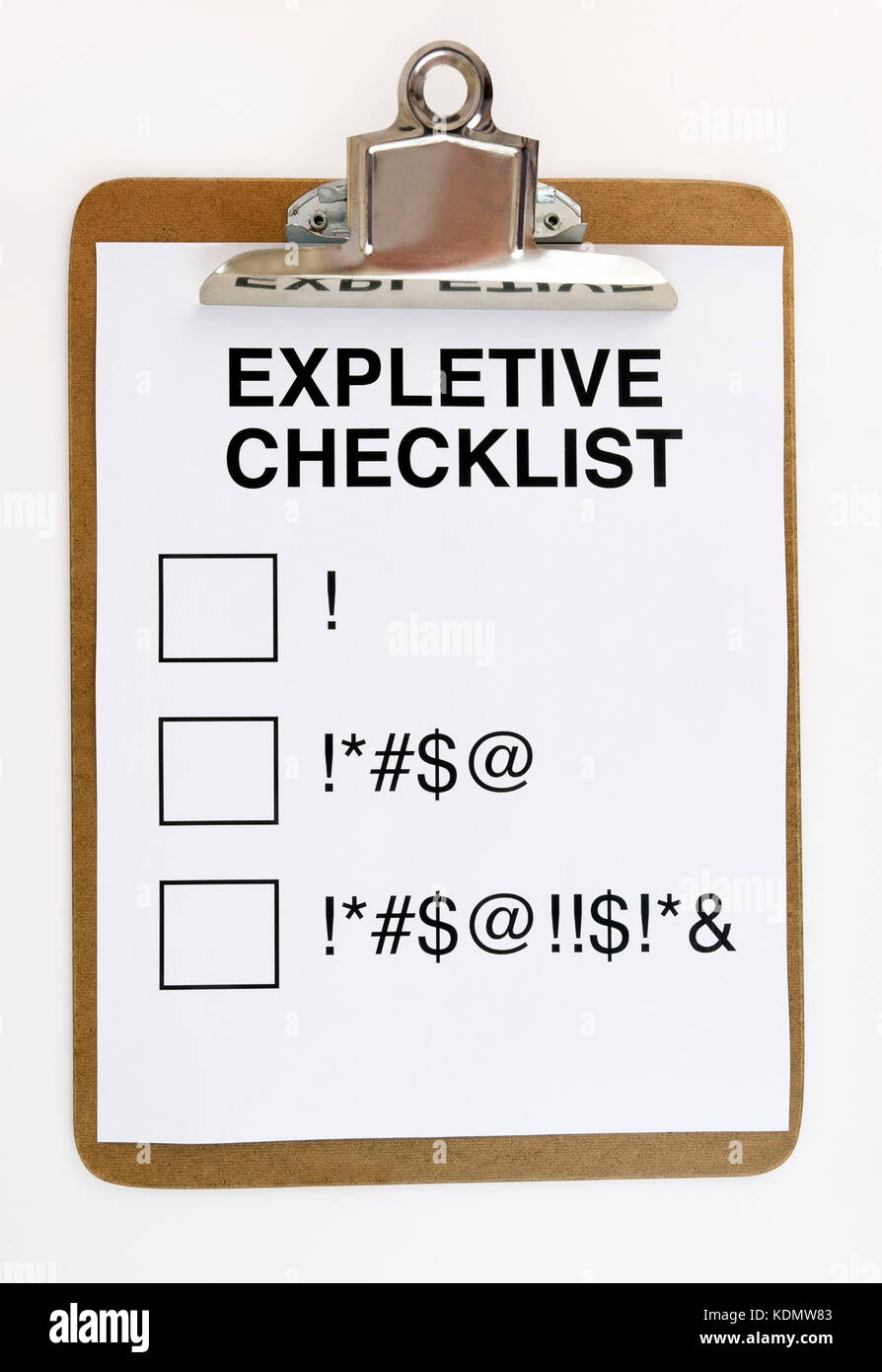 Expletive checklist with clipboard. Fun. Humor. Isolated Stock Photo ...