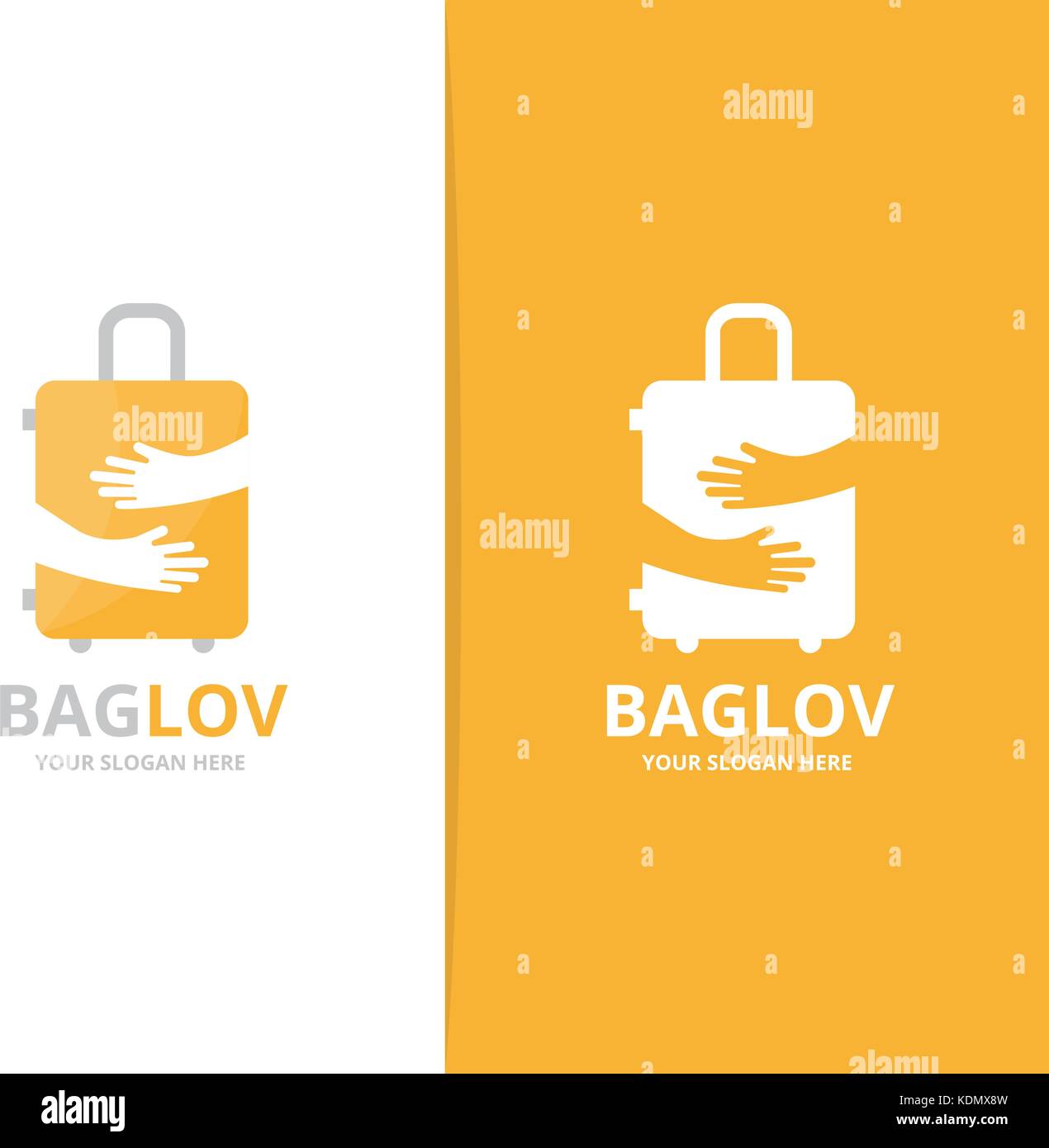 Vector of bag and hands logo combination. Baggage and embrace symbol or ...