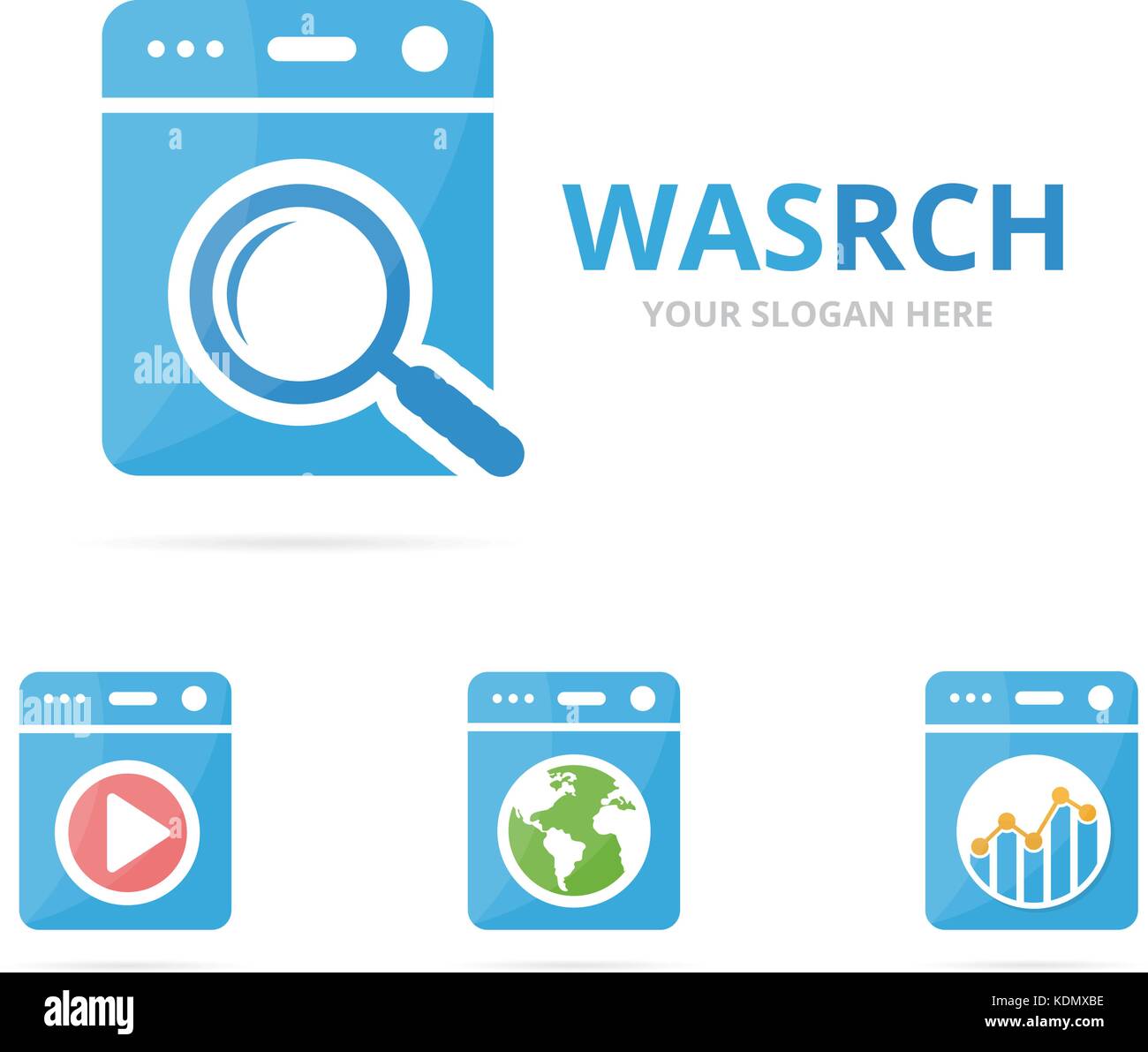 Set of laundry logo combination. Washing machine and magnifying symbol ...