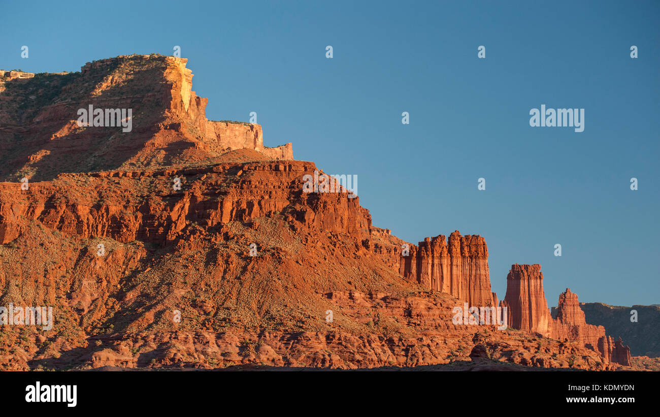 Fisher Towers, near Moab, Utah, and the cliffs above them Stock Photo ...