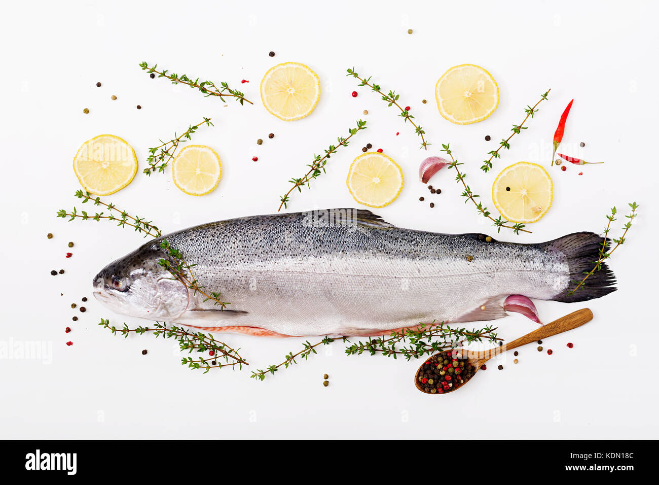 Fresh raw salmon red fish isolated on a white background. Flat lay. Top ...