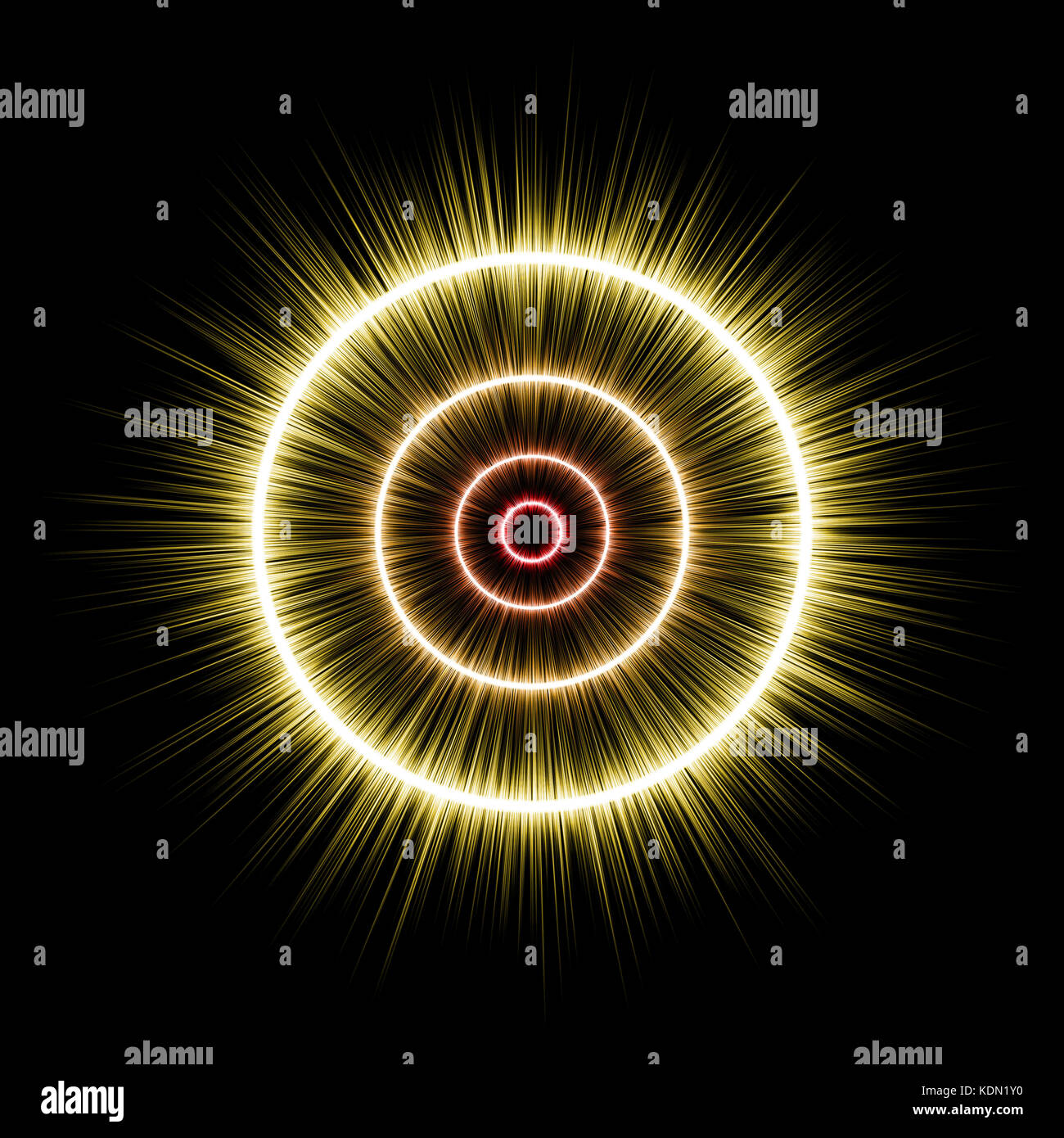 astract circular ray of yellow light bursting on black background Stock ...