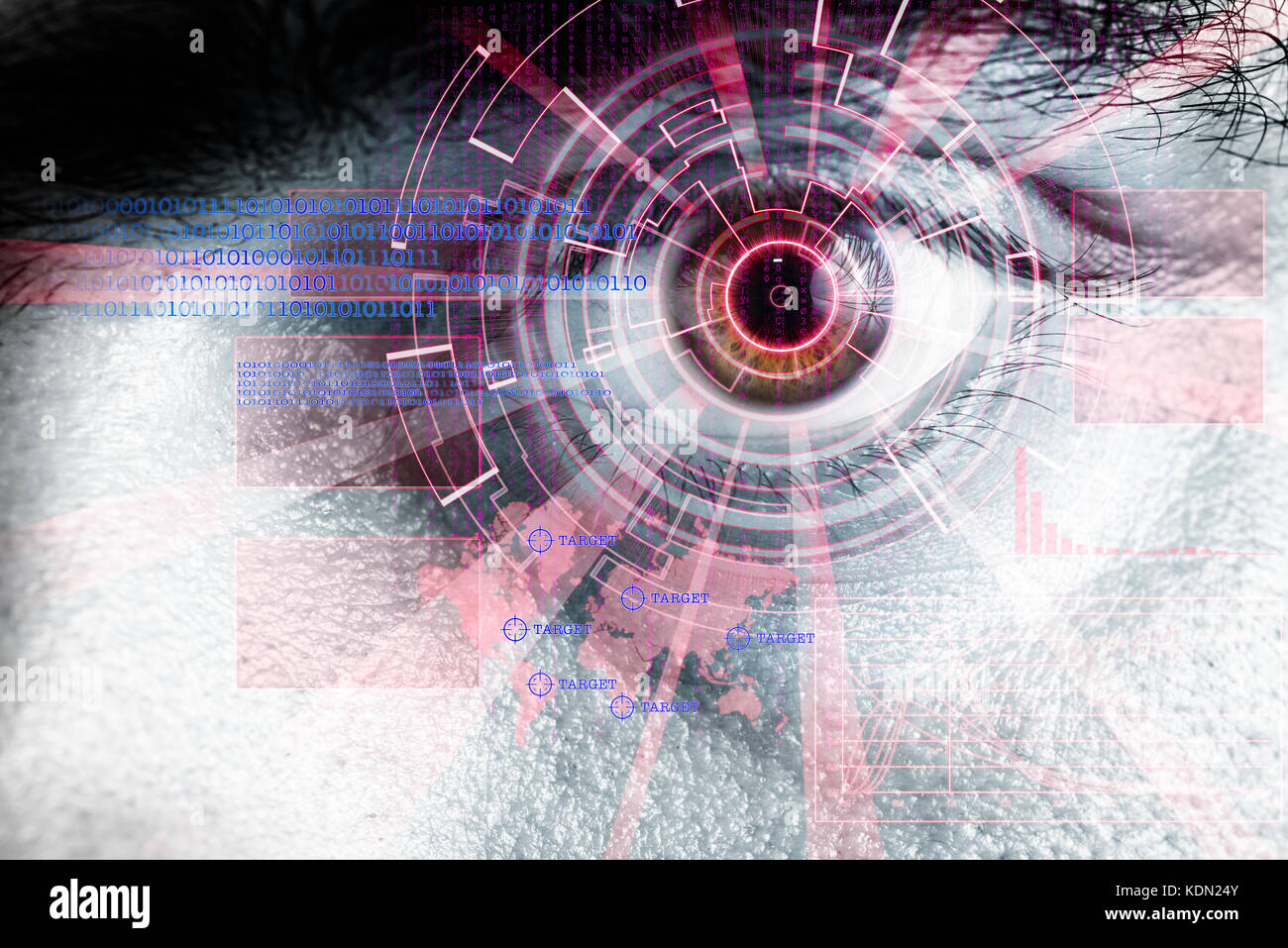 rendering of a futuristic cyber eye with red laser light effect Stock ...