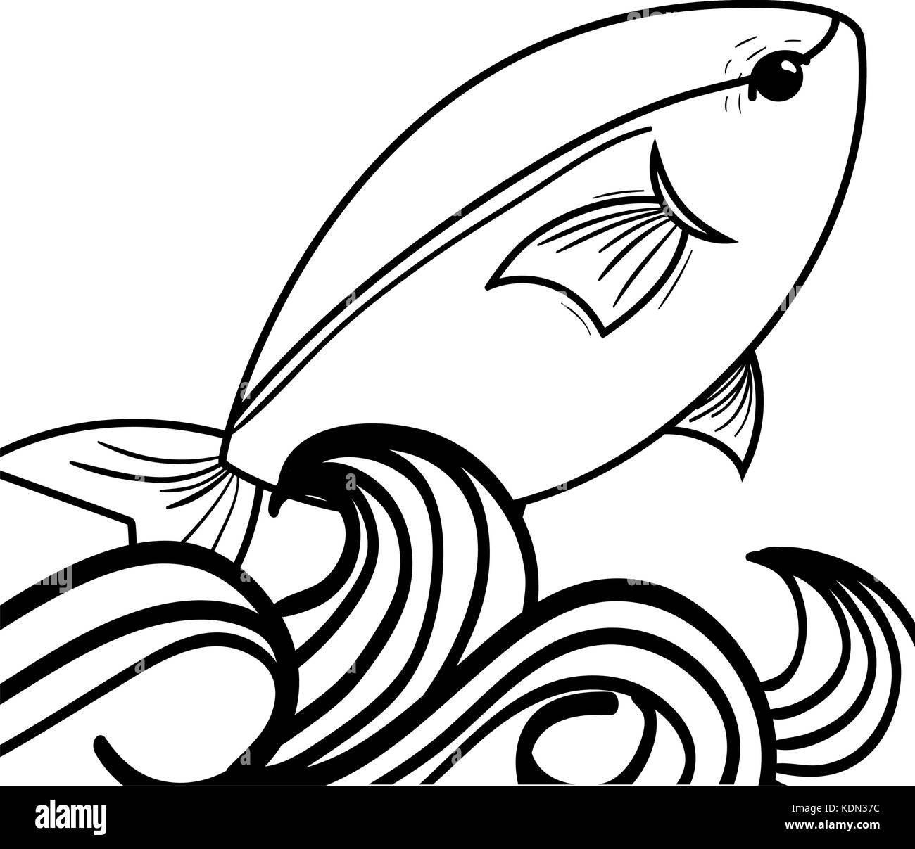 line fish animal in the sea with waves design Stock Vector Image & Art ...